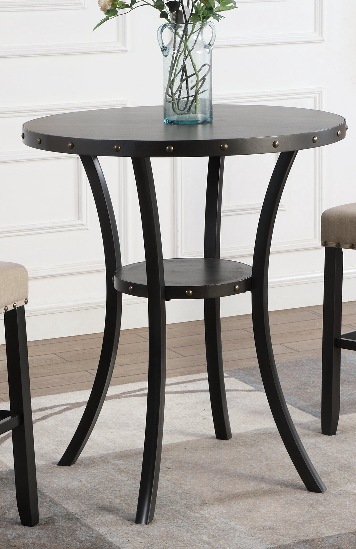 Biony 36 Round Espresso Finish Bar Table with Nail Head Trim for ...