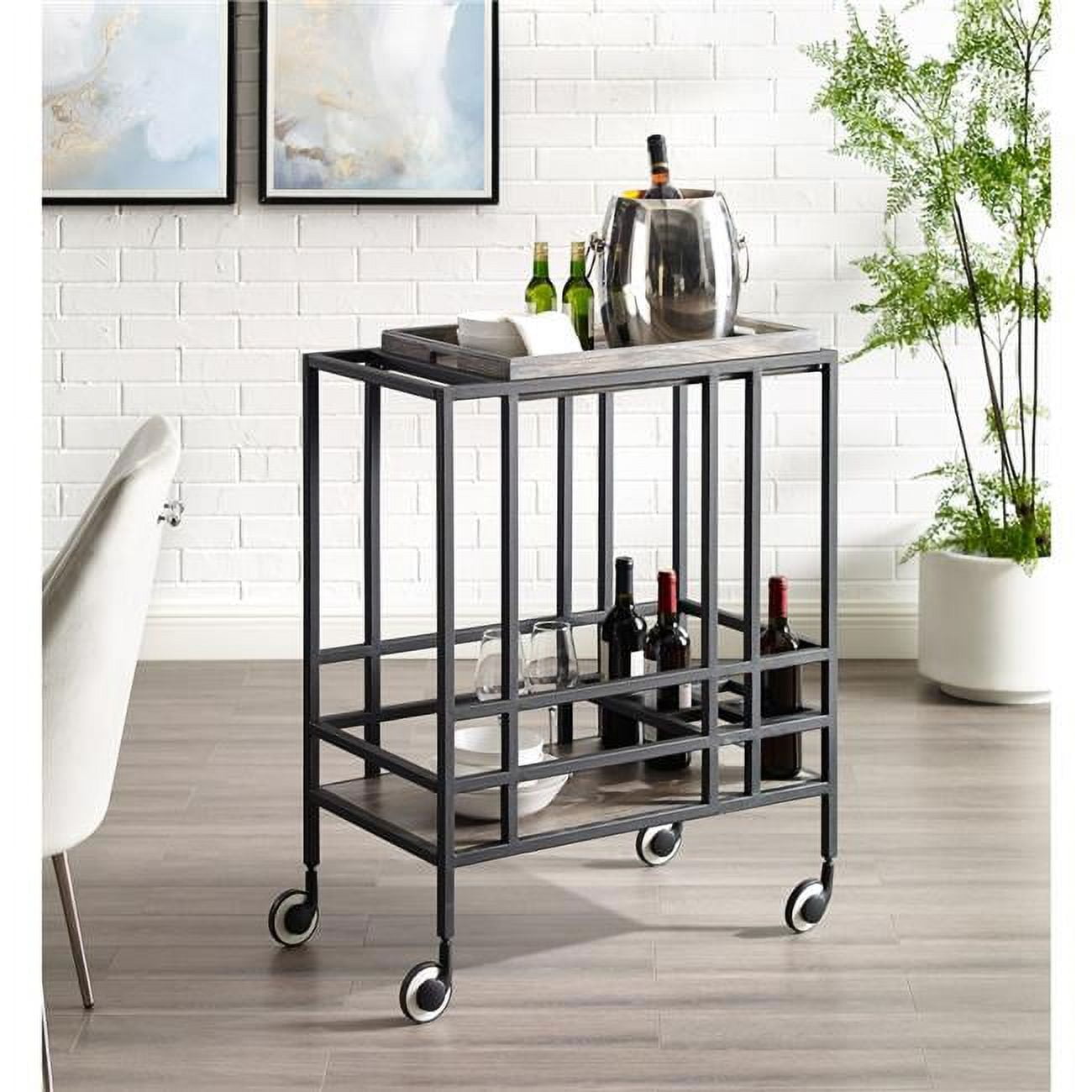 Biony Bar Cart, Black & Grey - 27.5 x 16.5 x 36 in. - Walmart.com
