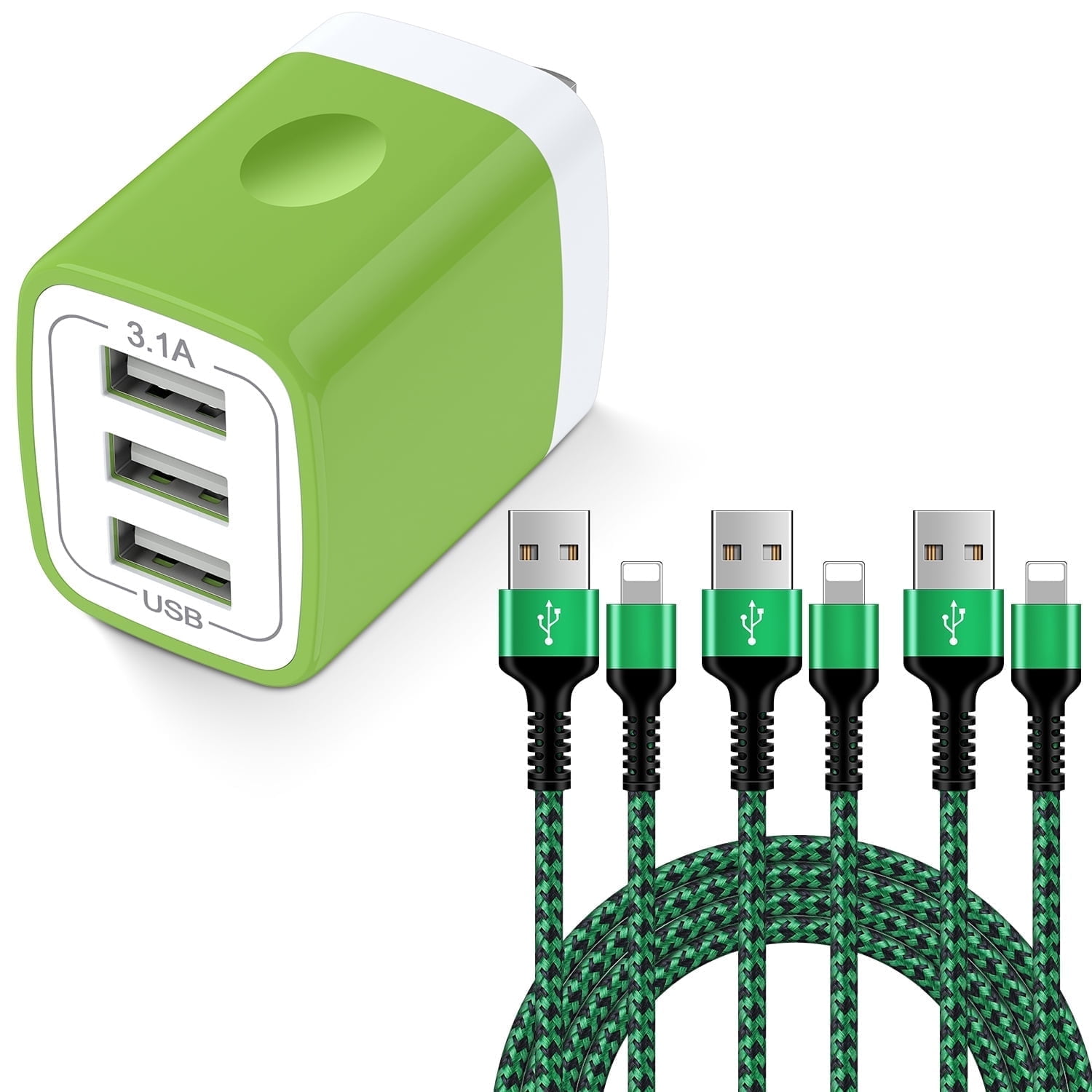 Compatible for iPhone Charger, 3.1A Multi-Port Charger Block with 3 ...