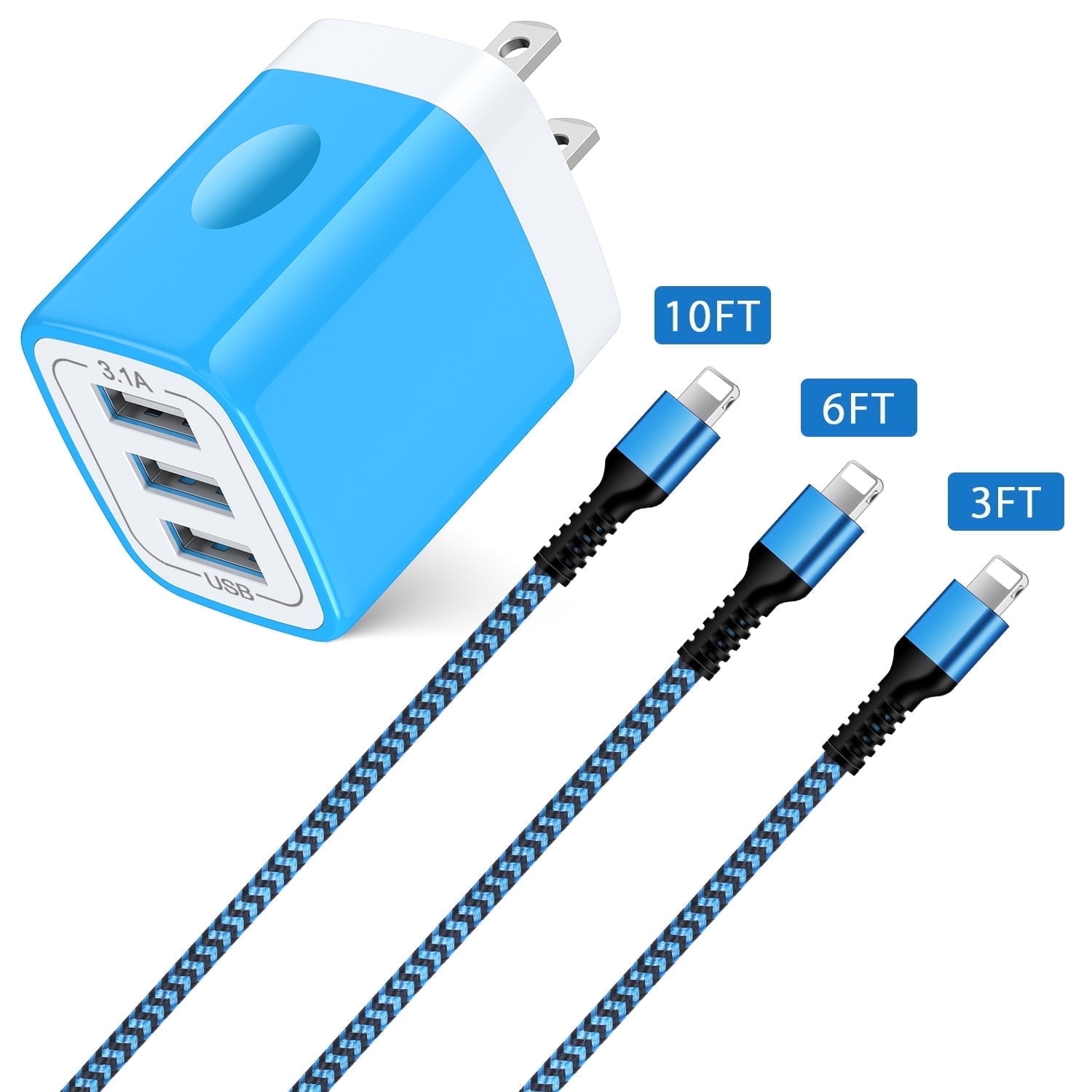 Compatible for iPhone Charger, Charger Block with 3 Pack Charging Cable ...