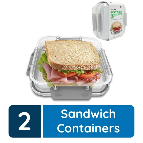 "Jacent Sandwich Container 6""x6"" Food Storage Set - Reusable with ...