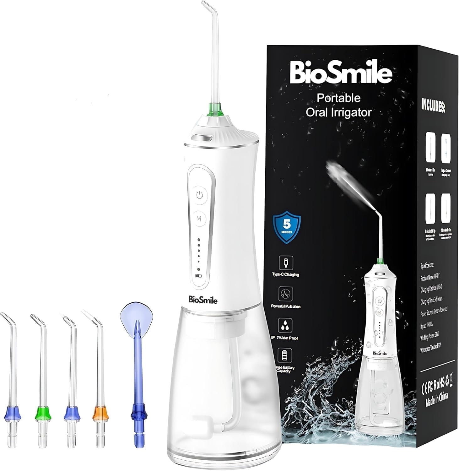 Biosmile Portable Water Dental Flosser 300ml - Water Flossers for Teeth ...