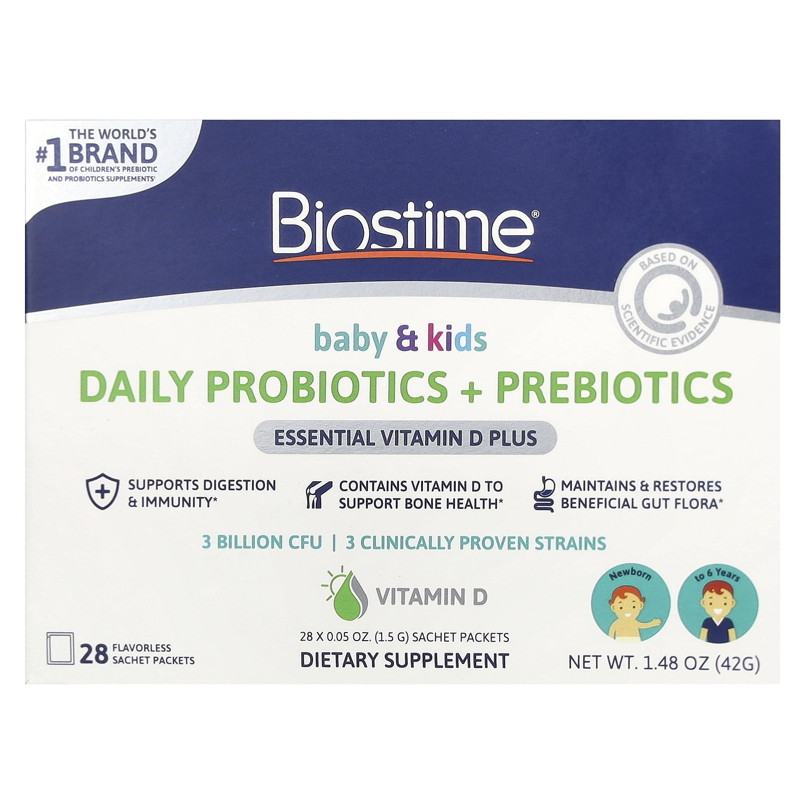 Biostime Baby & Kids, Daily Probiotics + Prebiotics, Newborn to 6 Years, Flavorless, 28 Sachet ...