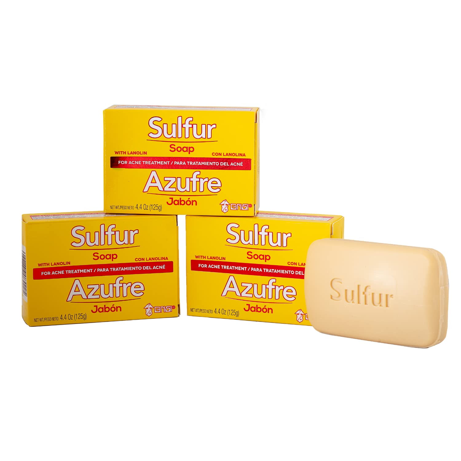 Biosulfur Grisi Sulfur Soap, Acne Treatment, Cleaner Bar Soap, Helps you Reduce Oil Excess and ...