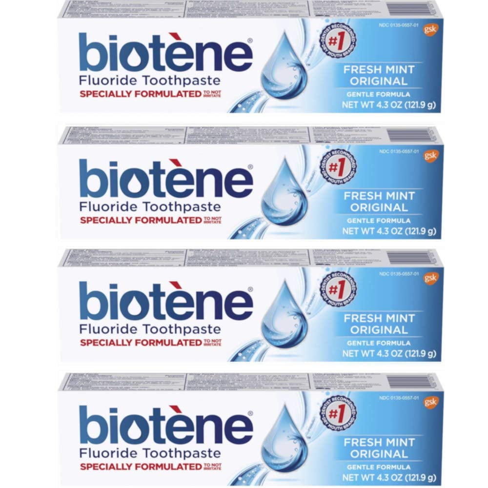 Biotene Fresh Mint Original Gentle Formula Fluoride Toothpaste, 4.3 Ounces (Value Pack Of 4 ...