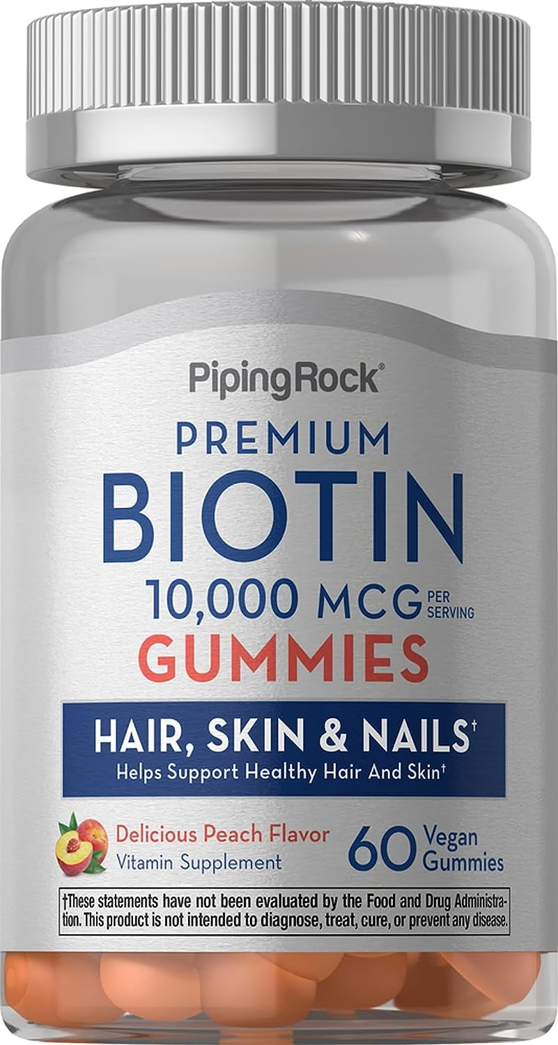 Biotin 10000mcg Gummies | 60 Count | Hair Skin and Nails | Peach Flavor ...