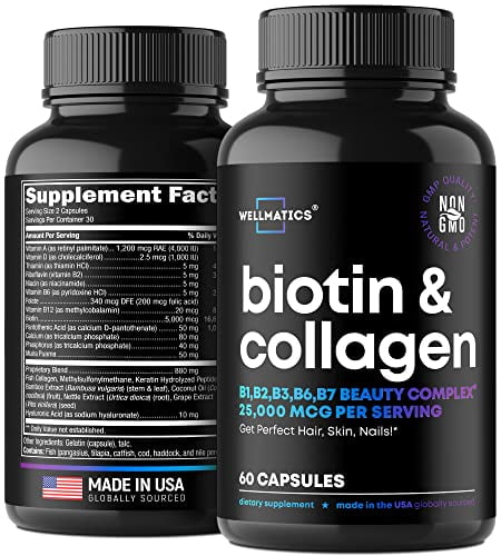 Biotin Capsules with Collagen and Keratin - 25000MCG Per Serving ...