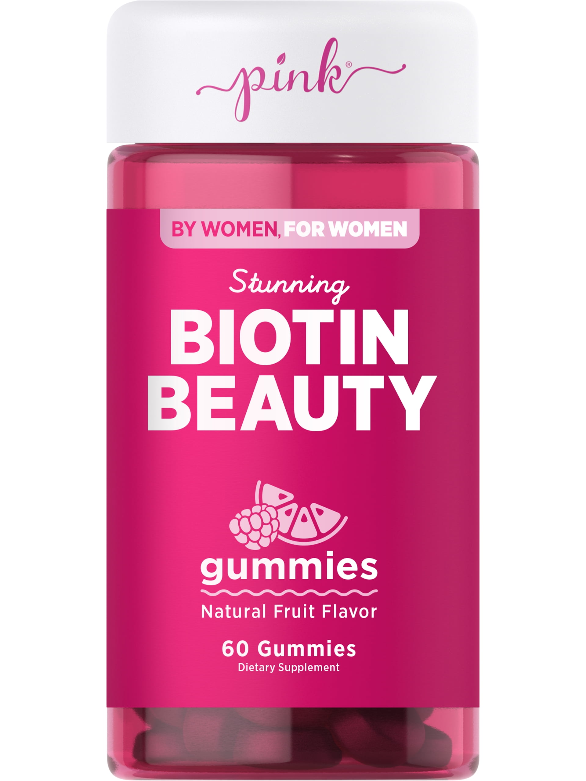 Pink Biotin Supplement Gummies - 60 Count, Non-GMO, Gluten Free, Fruit ...