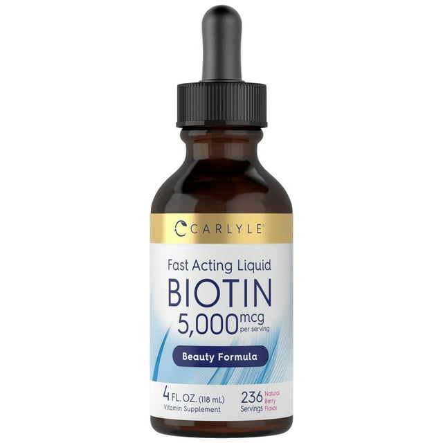 Biotin Liquid Drops 5000mcg | 4 fl oz | Berry Flavor | Vegetarian, Non ...