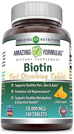 Amazing Nutrition Biotin Vitamin B7 10,000 mcg, Fast Dissolving Citrus ...