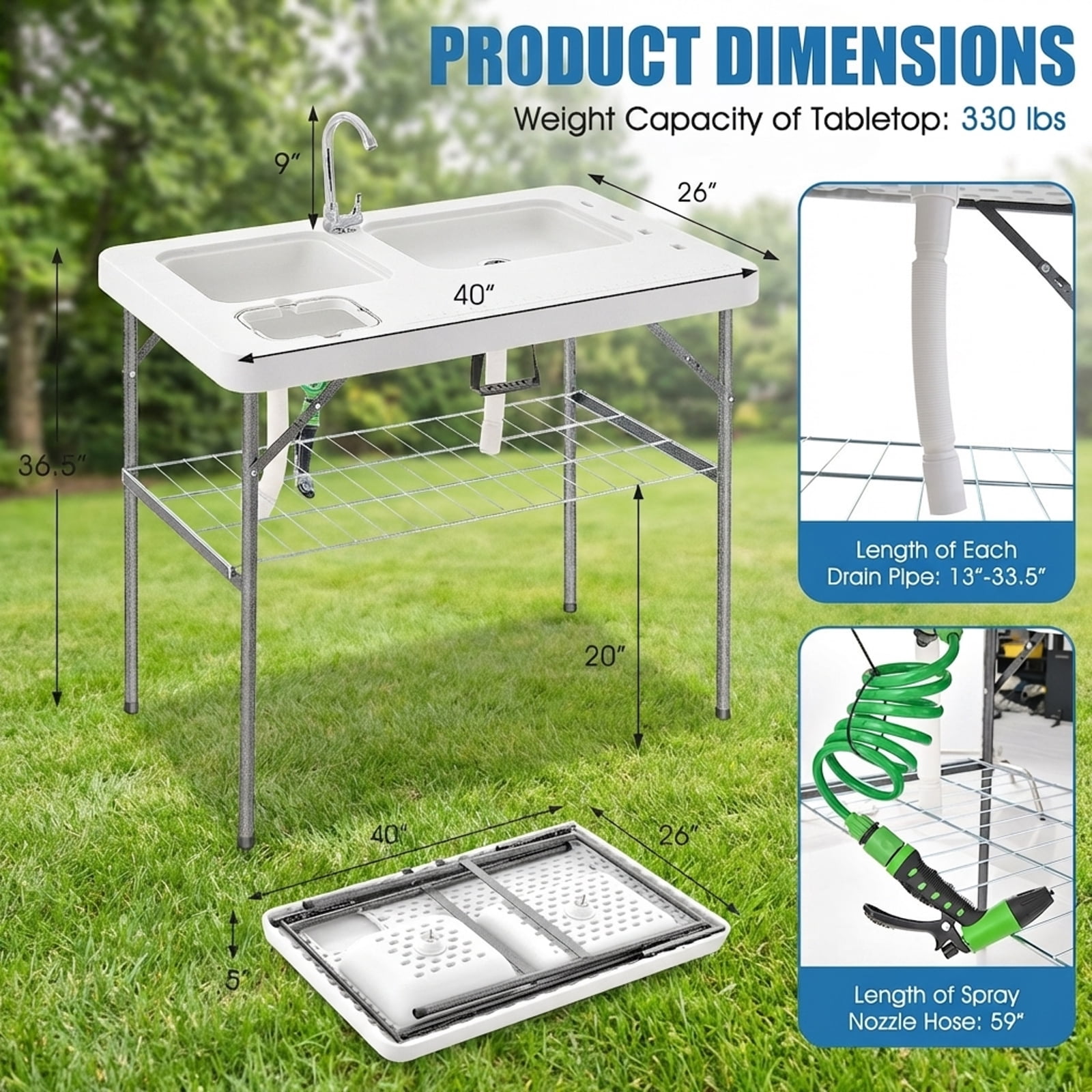 Biotree 2-in-1 Folding Fish Cleaning Table with Sink and Faucet ...