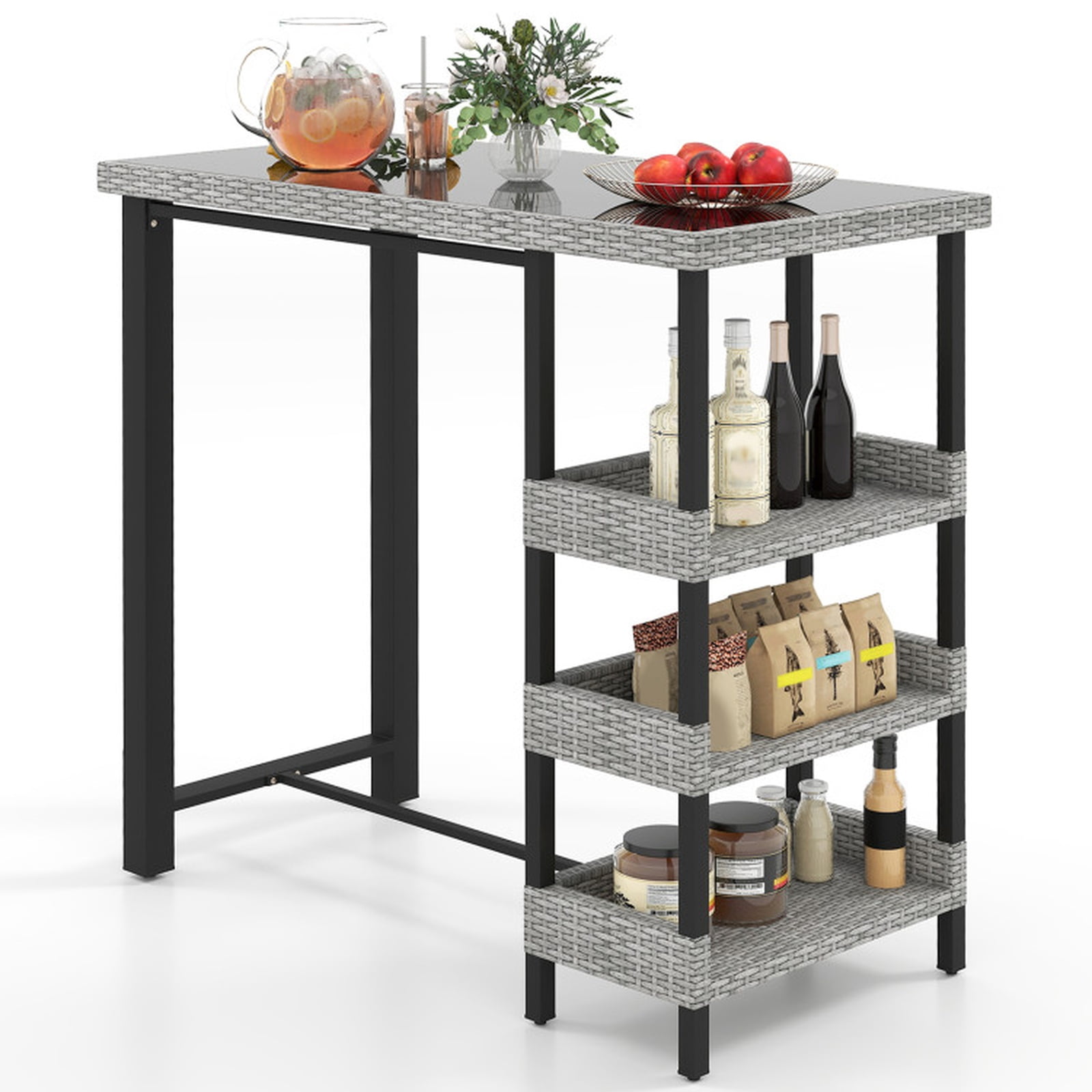 Biotree 43.5 Inch Outdoor Bar Table with Tempered Glass Top, Black ...