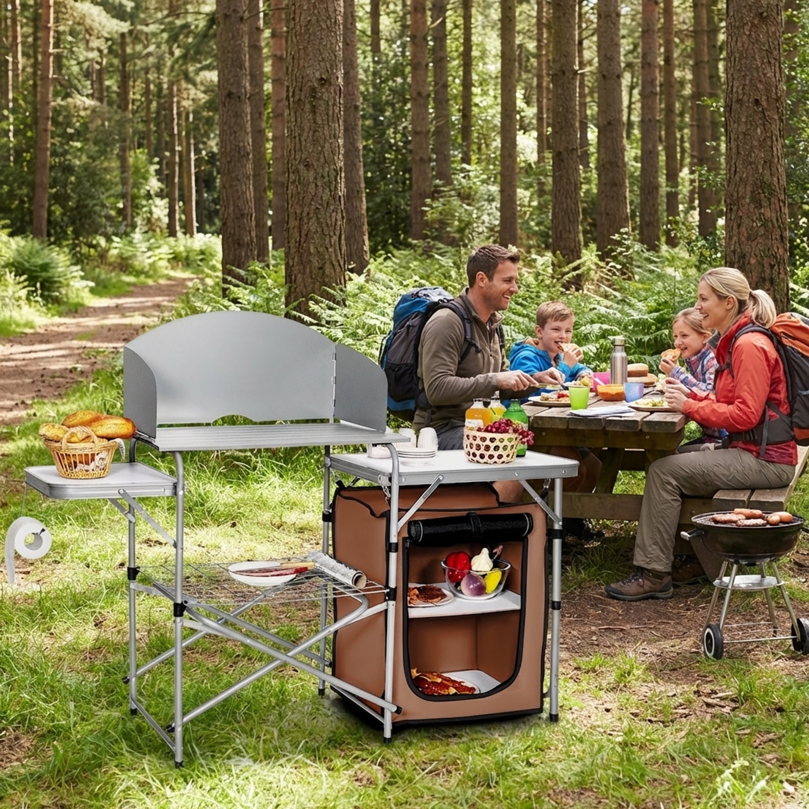 Biotree Foldable Outdoor BBQ Portable Grilling Table with Windscreen ...