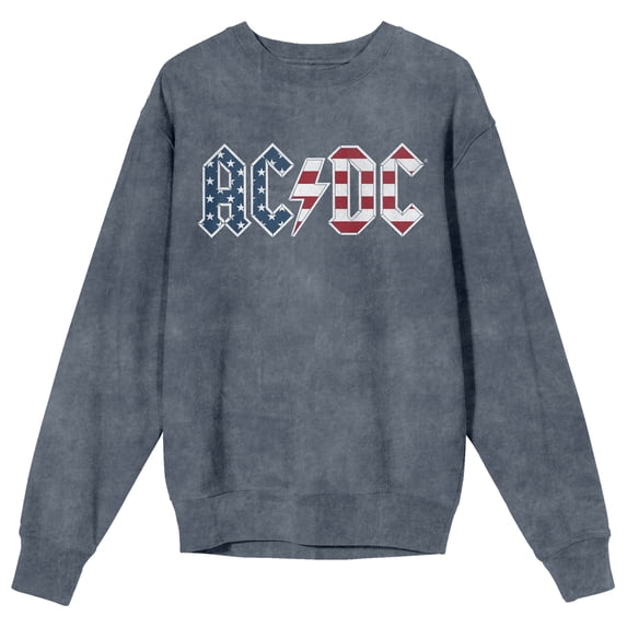 Bioworld AC/DC American Flag Logo Mens Mineral Wash Pullover Sweatshirt ...