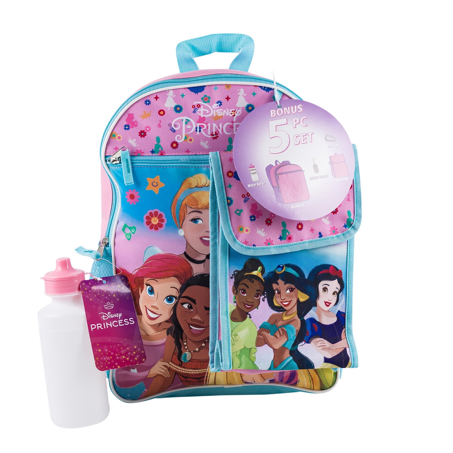 Bioworld Disney Princess 5pc 16" Backpack Set- lunch bag, water bottle ...