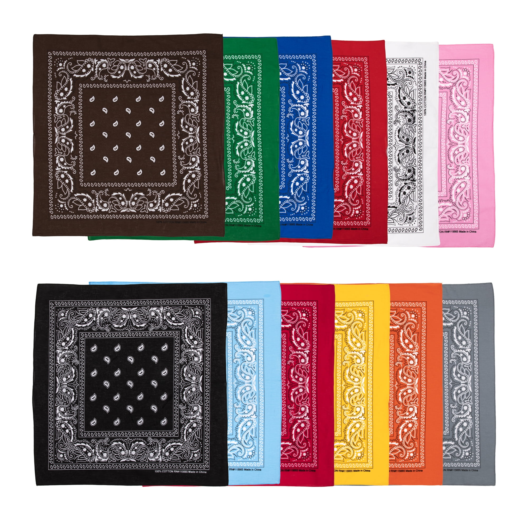 "Walmart's 12 Pack Lightweight Multicolored Cotton Bandana, 22""x22 ...