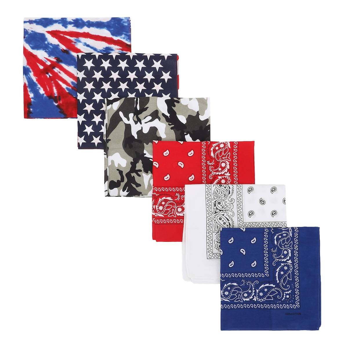 Lightweight Multicolored 22"x22" 6-Pack Bandana Set - Walmart.com