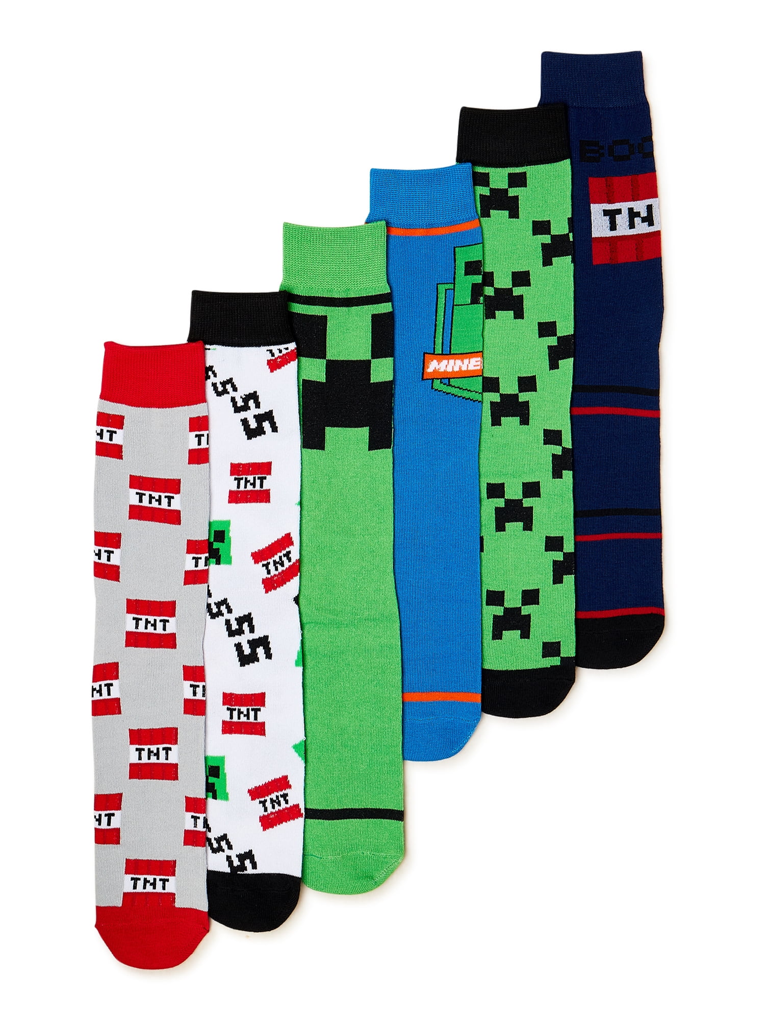 Bioworld Men's Comfortable Minecraft Crew Socks, Assorted Colors (6 ...
