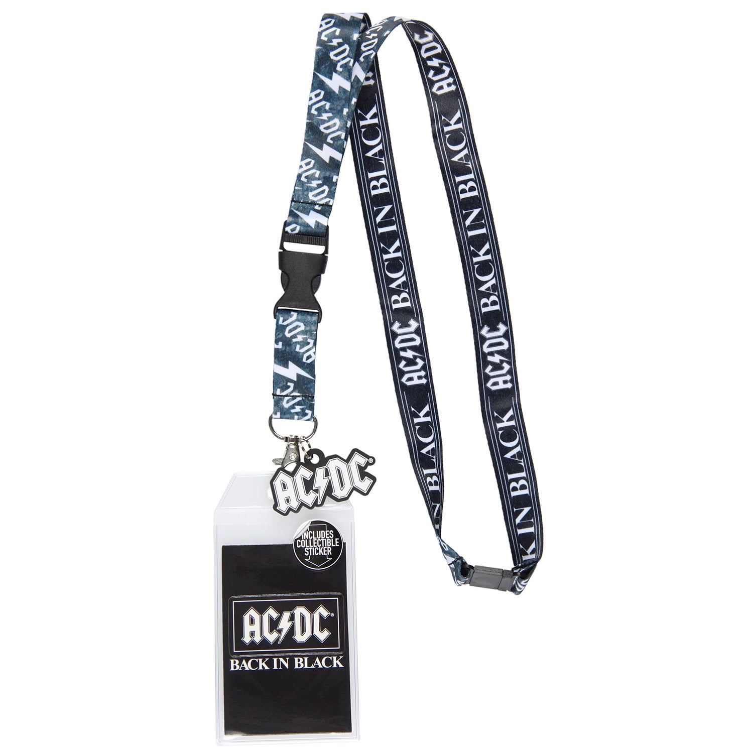 AC/DC Back In Black Reversible ID Lanyard Badge Holder With Rubber Logo ...