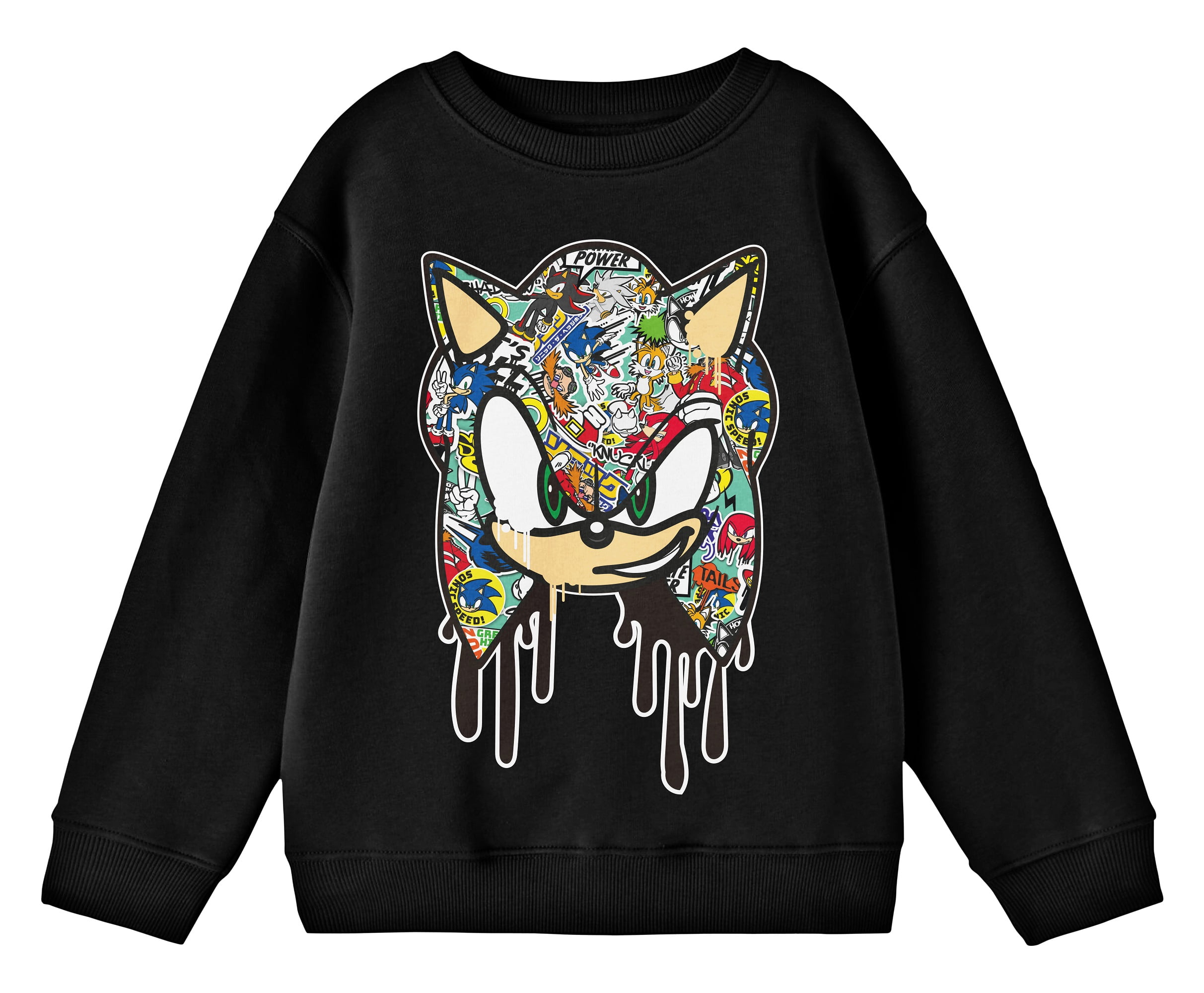 Bioworld Sonic The Hedgehog Graffiti Portrait Youth Black Crew Neck ...