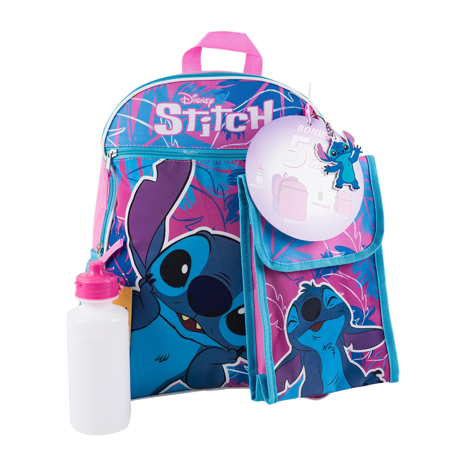 Bioworld Stitch 5pc 16" Backpack Set- lunch bag, water bottle ...