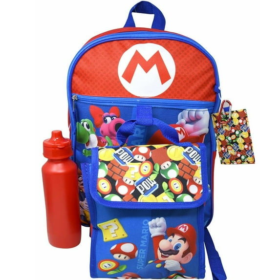 Bioworld Super Mario Red 5pc 16" School Backpack Set with a lunch bag ...