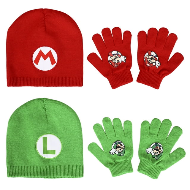 Super Mario Brothers Mario & Luigi Youth 2-Pack Beanie And Glove Set ...