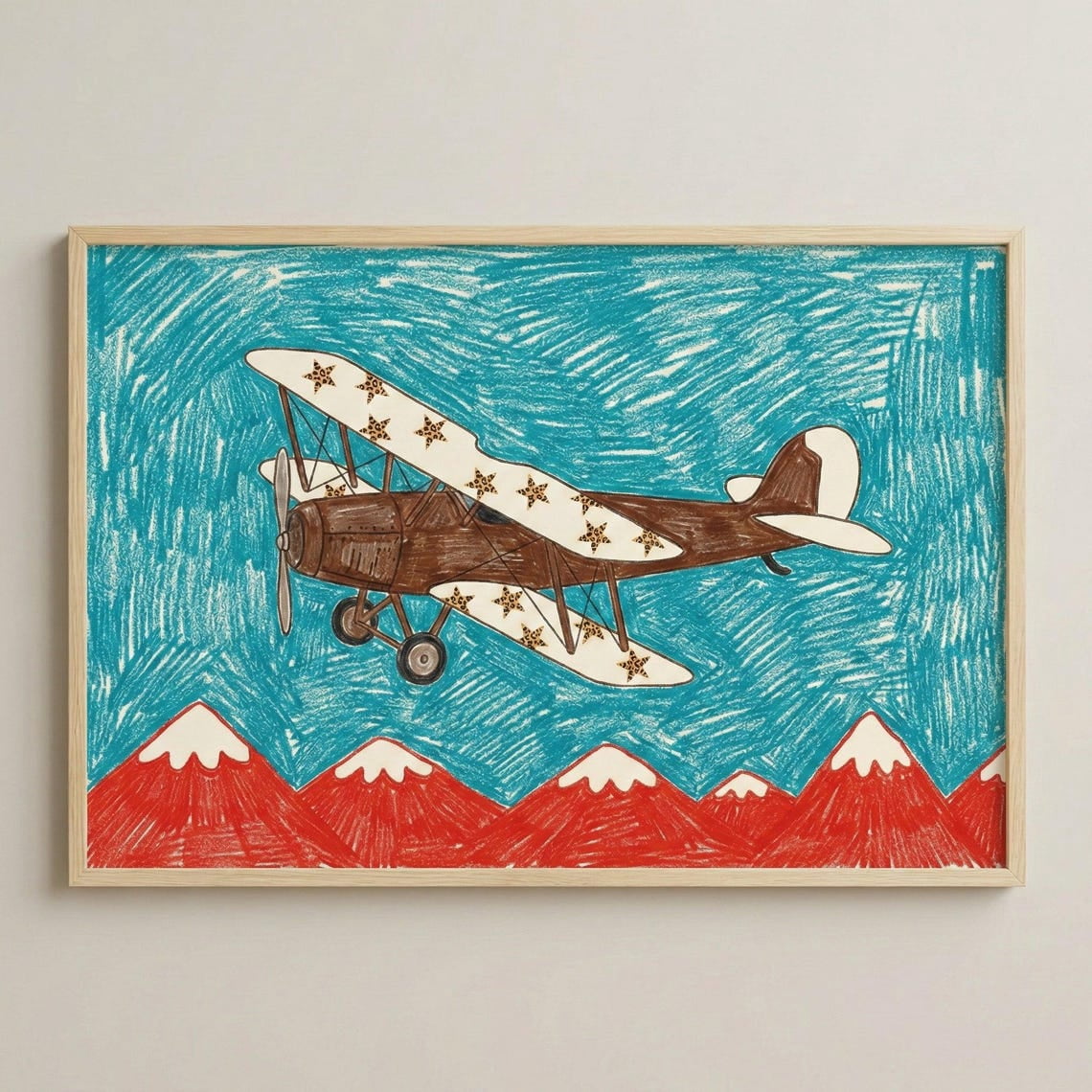 Biplane Vintage Style Wall Art Room Aviation Decor Whimsical Airplane ...