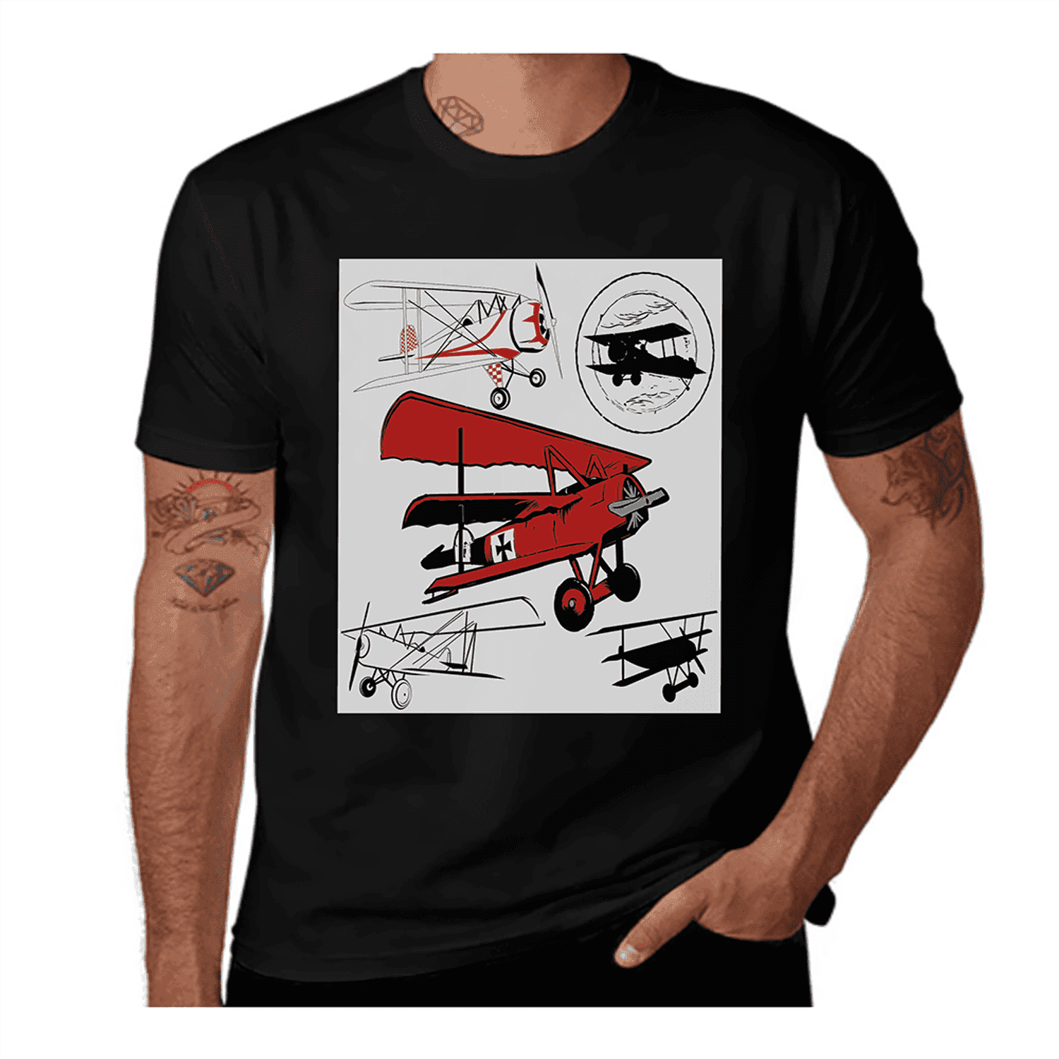 Biplanes Set-Vintage Airplane-White-Black-Red Casual Streetwea Everyday ...