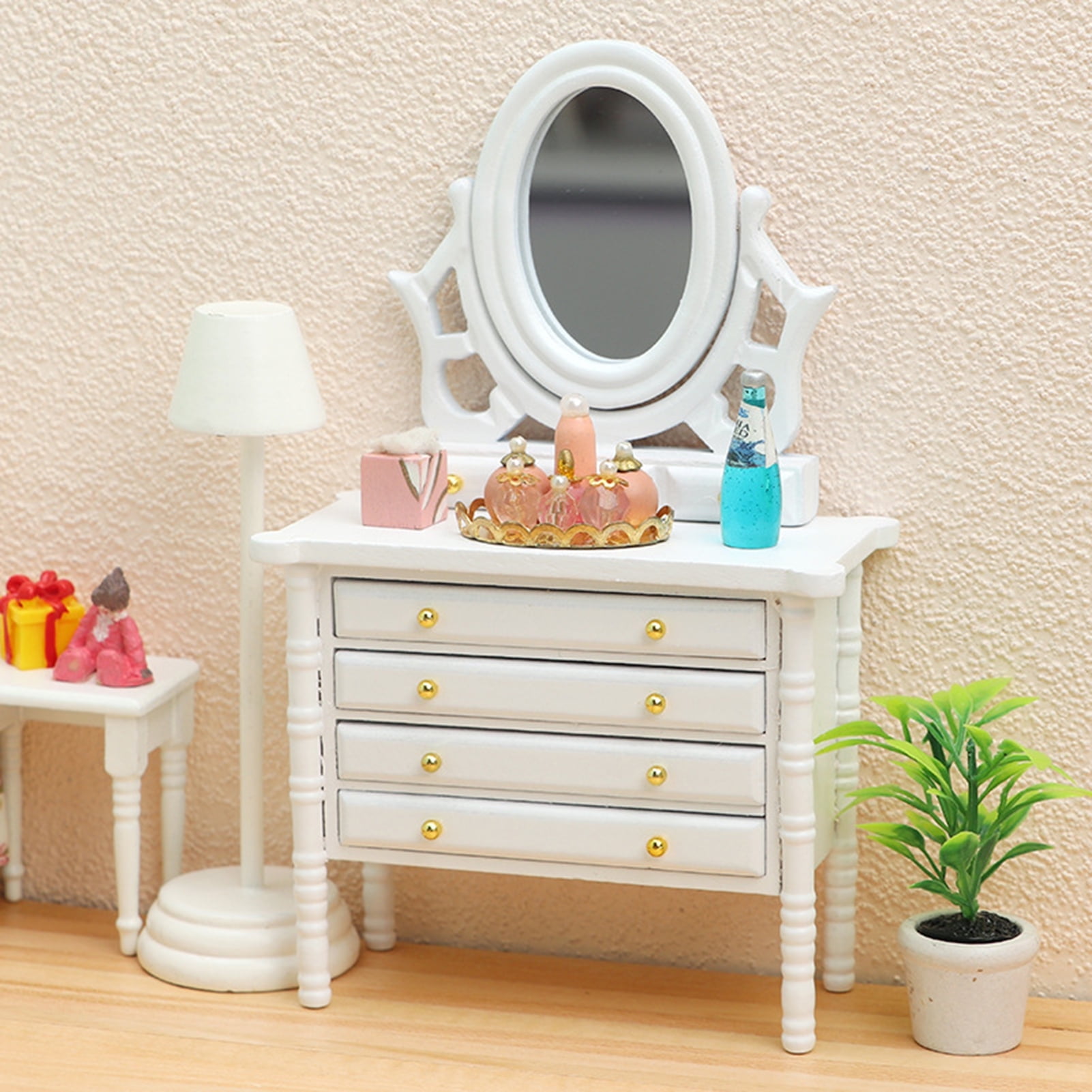 Biplut 1:12 Miniature Dresser Mirror Drawer Design Stable Support Non ...