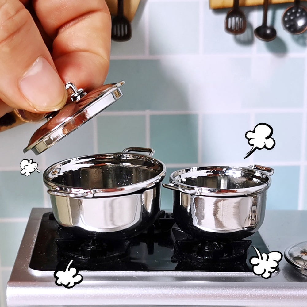 Biplut 1/3Pcs Mini Alloy Stock Pot Toy 1/12 Doll House Kitchen Utensil ...