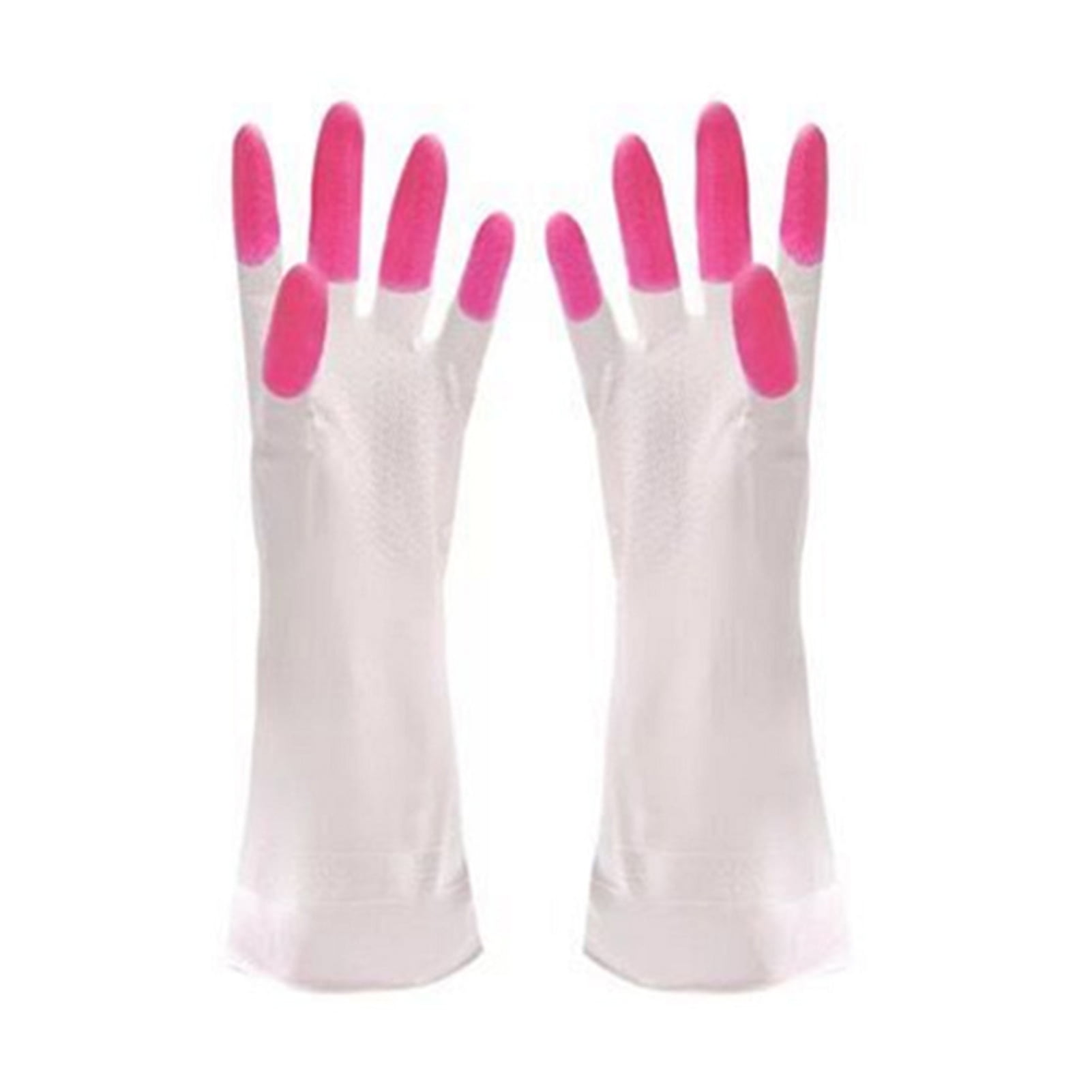 Biplut 1 Pair Cleaning Gloves Non-Slip Waterproof PVC White Long Sleeve ...