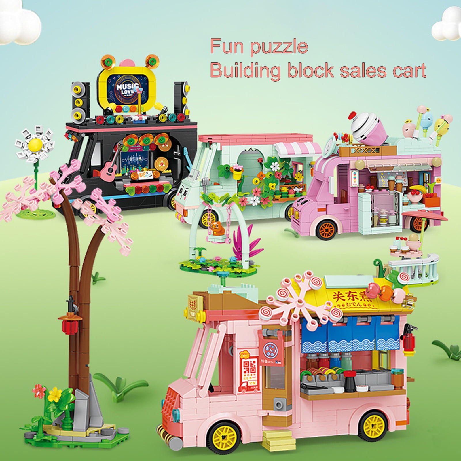 Biplut 1 Set Building Blocks, Children's Assembling Street Snacks Booth ...