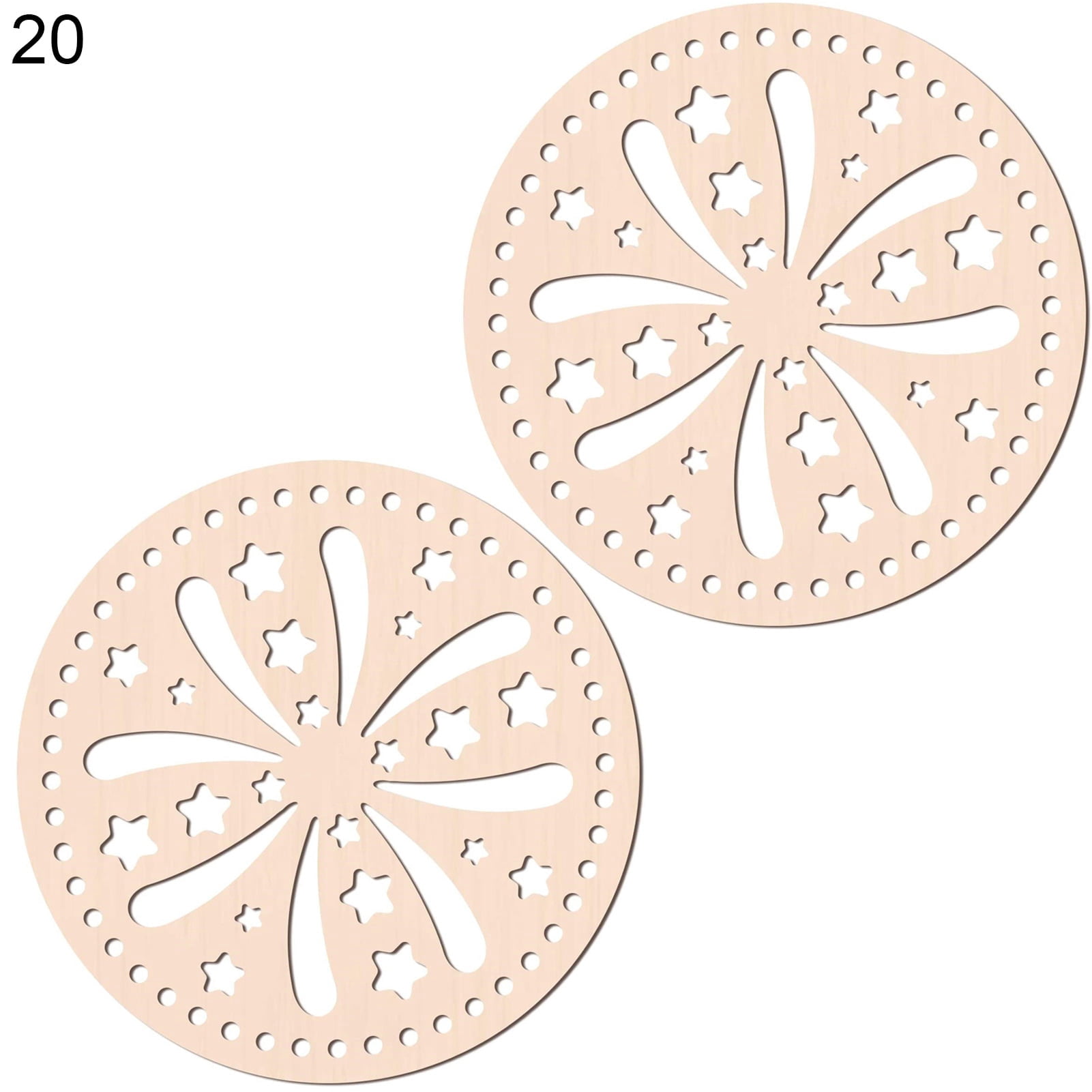 Biplut 2Pcs Crochet Wood Bases Unpainted Floral Pattern Round Hollow ...