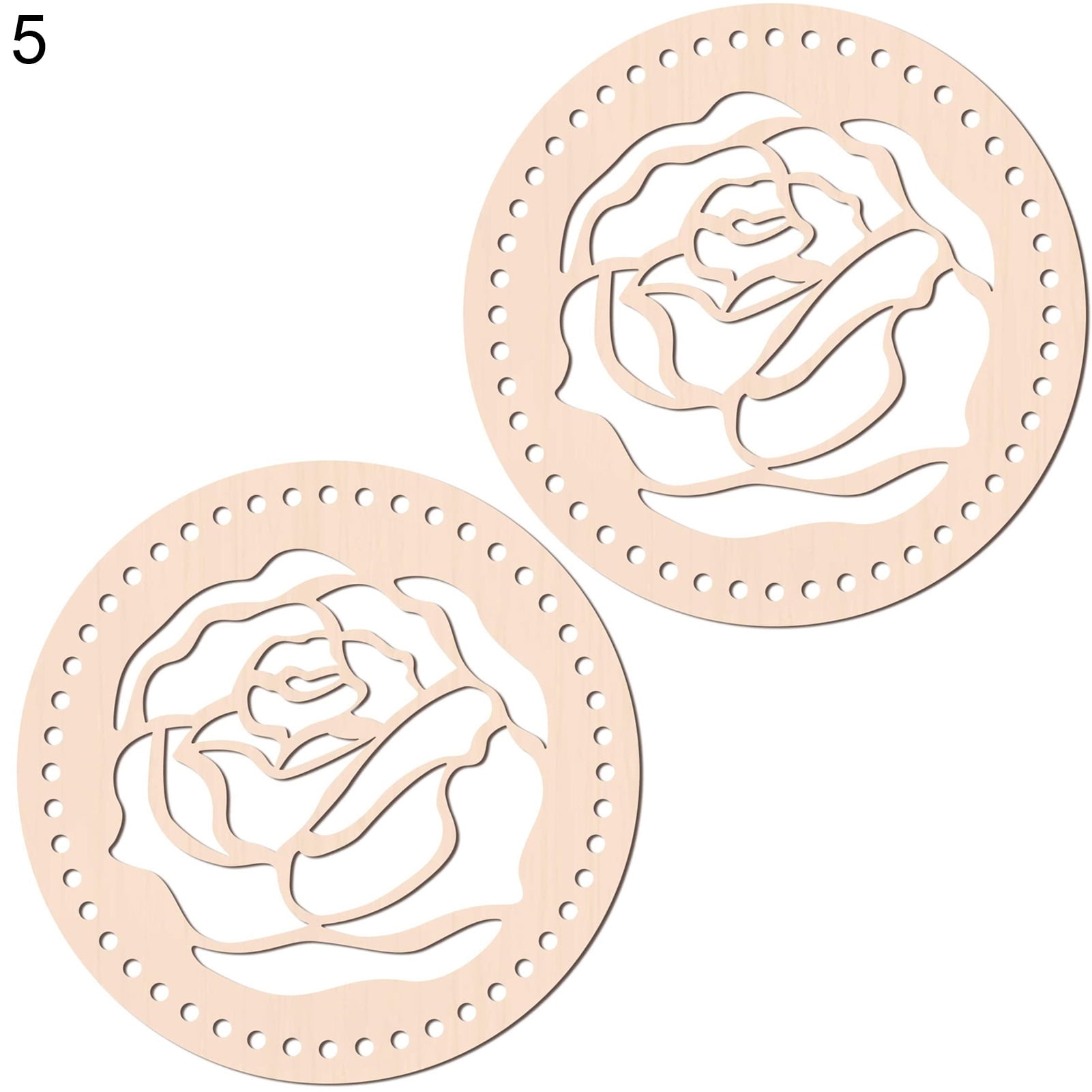 Biplut 2Pcs Crochet Wood Bases Unpainted Floral Pattern Round Hollow ...