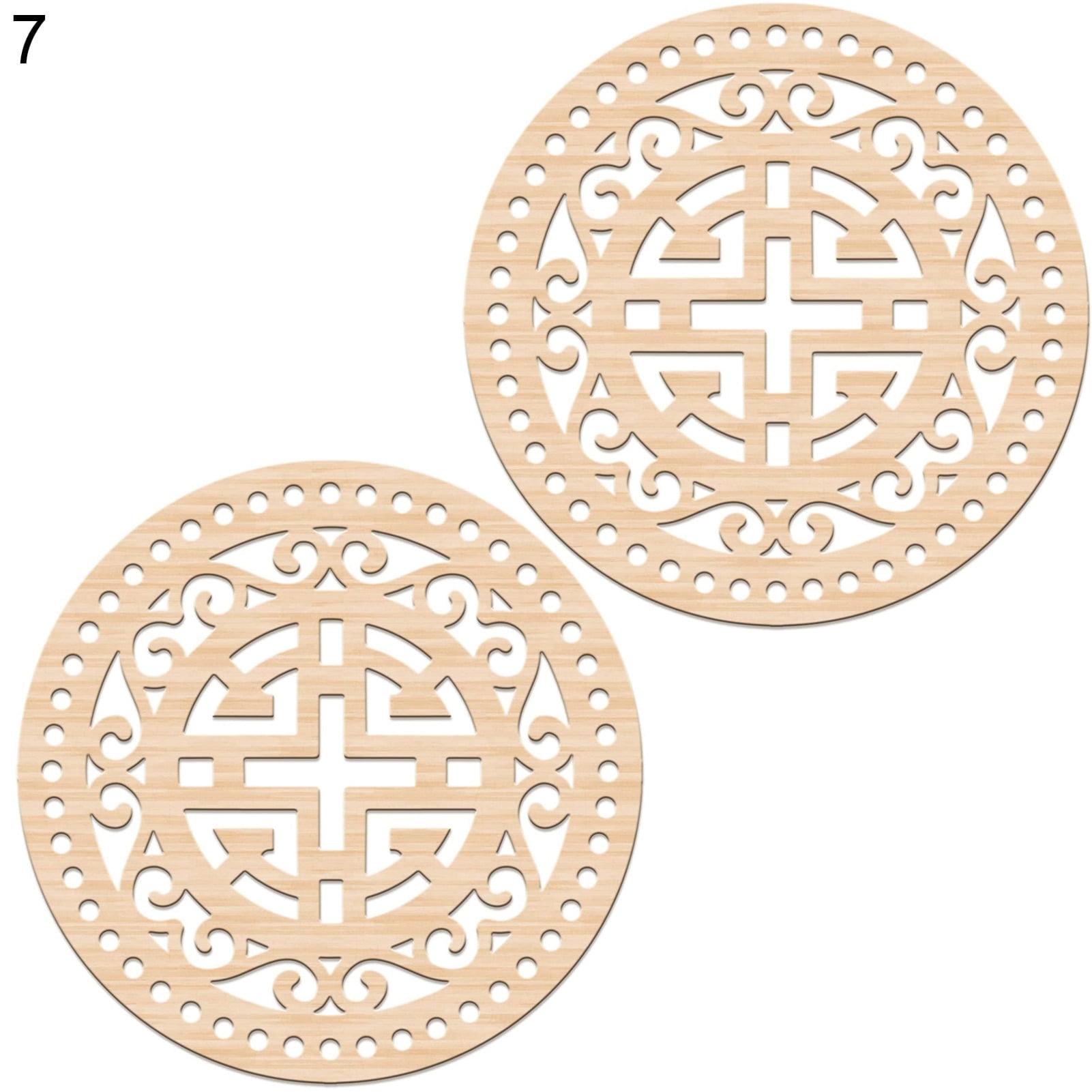 Biplut 2Pcs Crochet Wood Bases Unpainted Floral Pattern Round Hollow ...