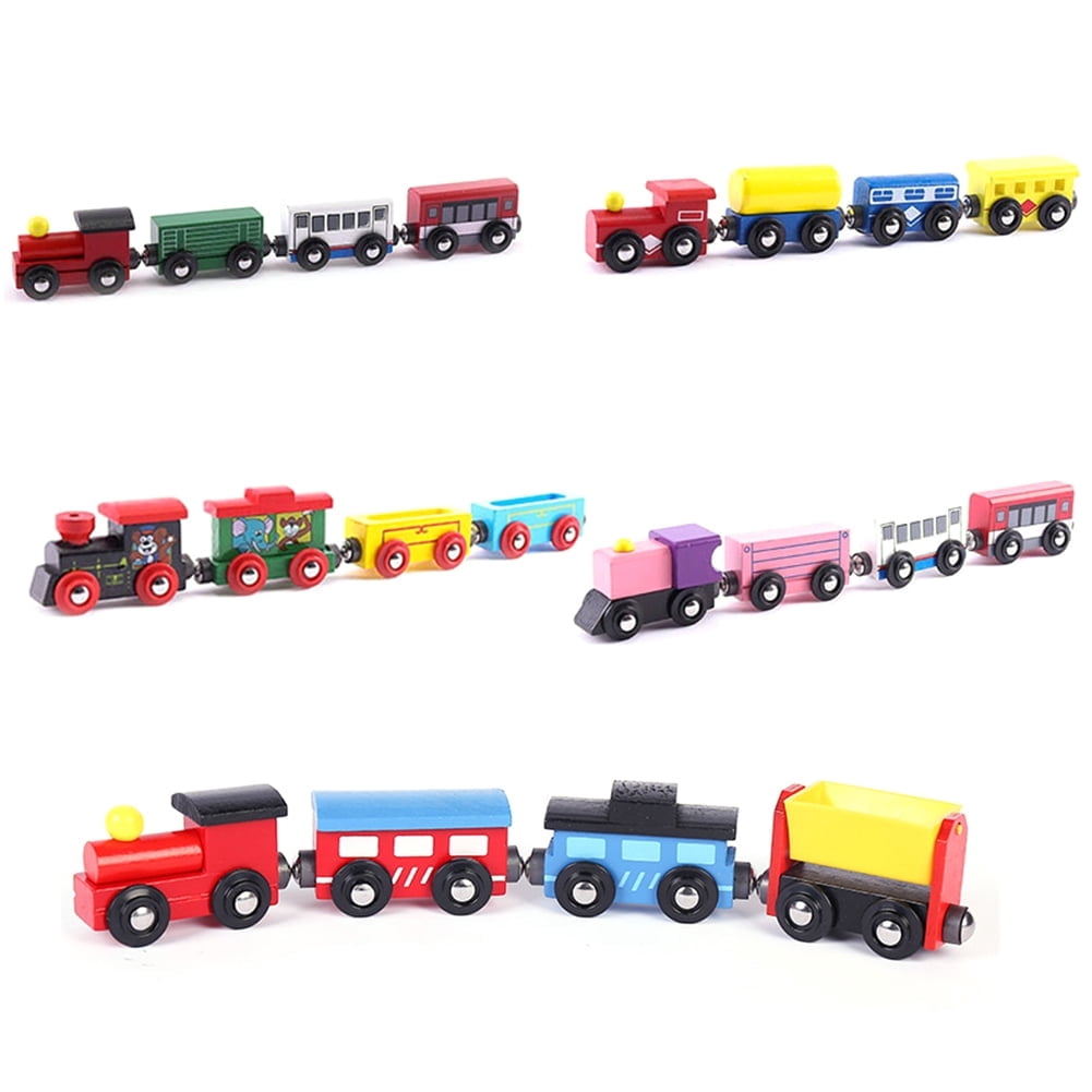 Biplut 4Pcs Mag netic Wooden Miniature Train Carriage Model ...