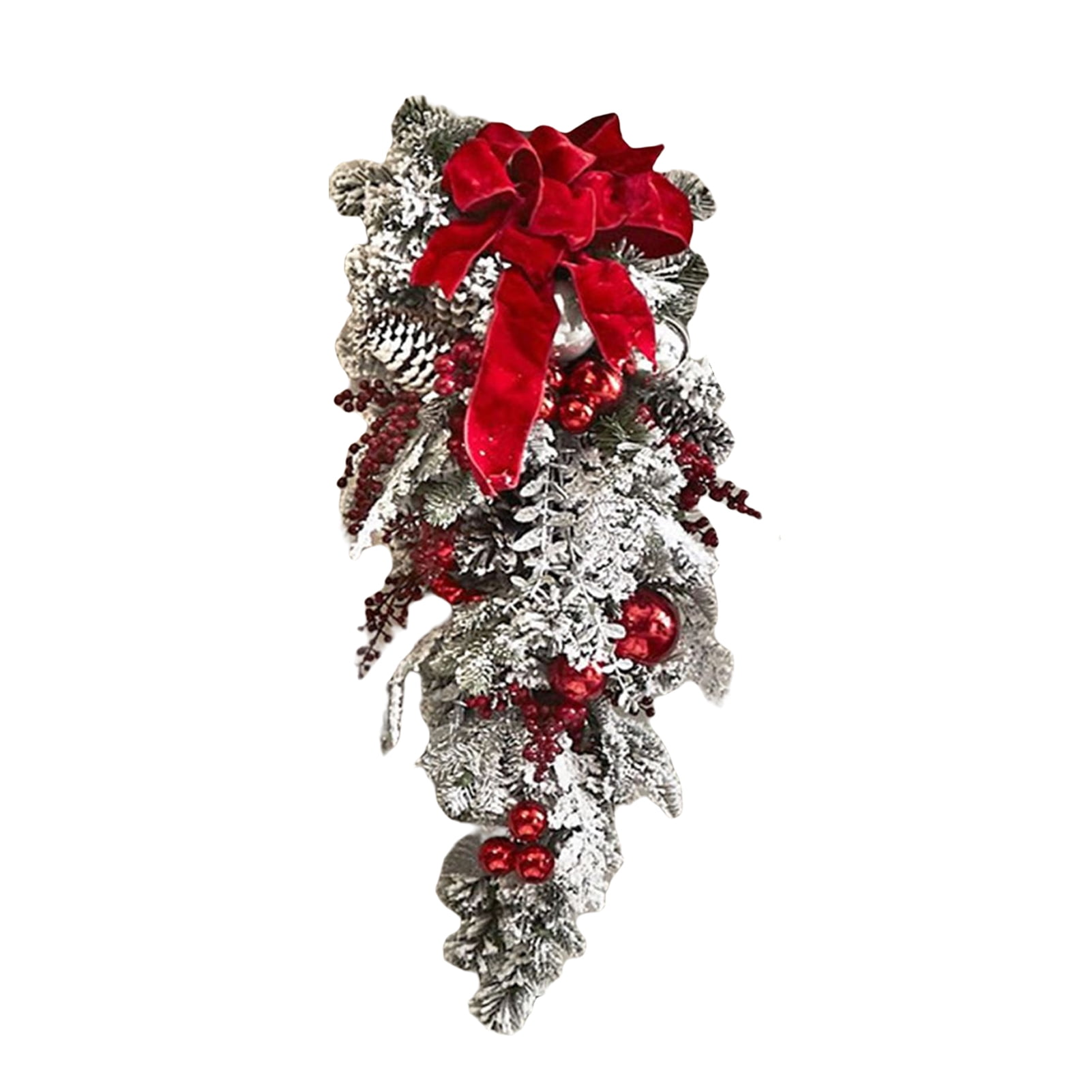 Biplut Christmas Artificial Wreath Flocking Snow Covered Rattan Upside ...