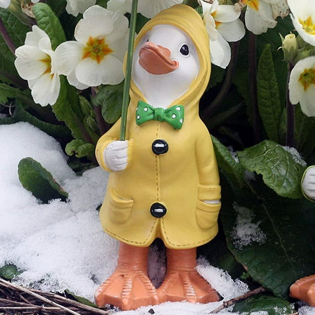 Biplut Duck Statue, Animal Garden Statue Resin Umbrella Raincoat Duck ...
