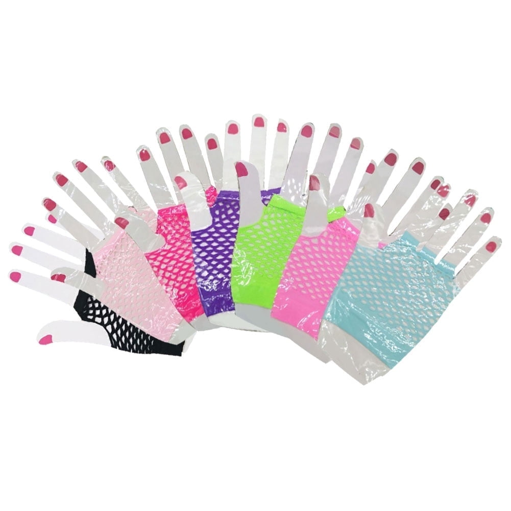 Biplut Fingerless Fancy Fishnet Mesh Net Gloves Neon Dress Party Hen ...