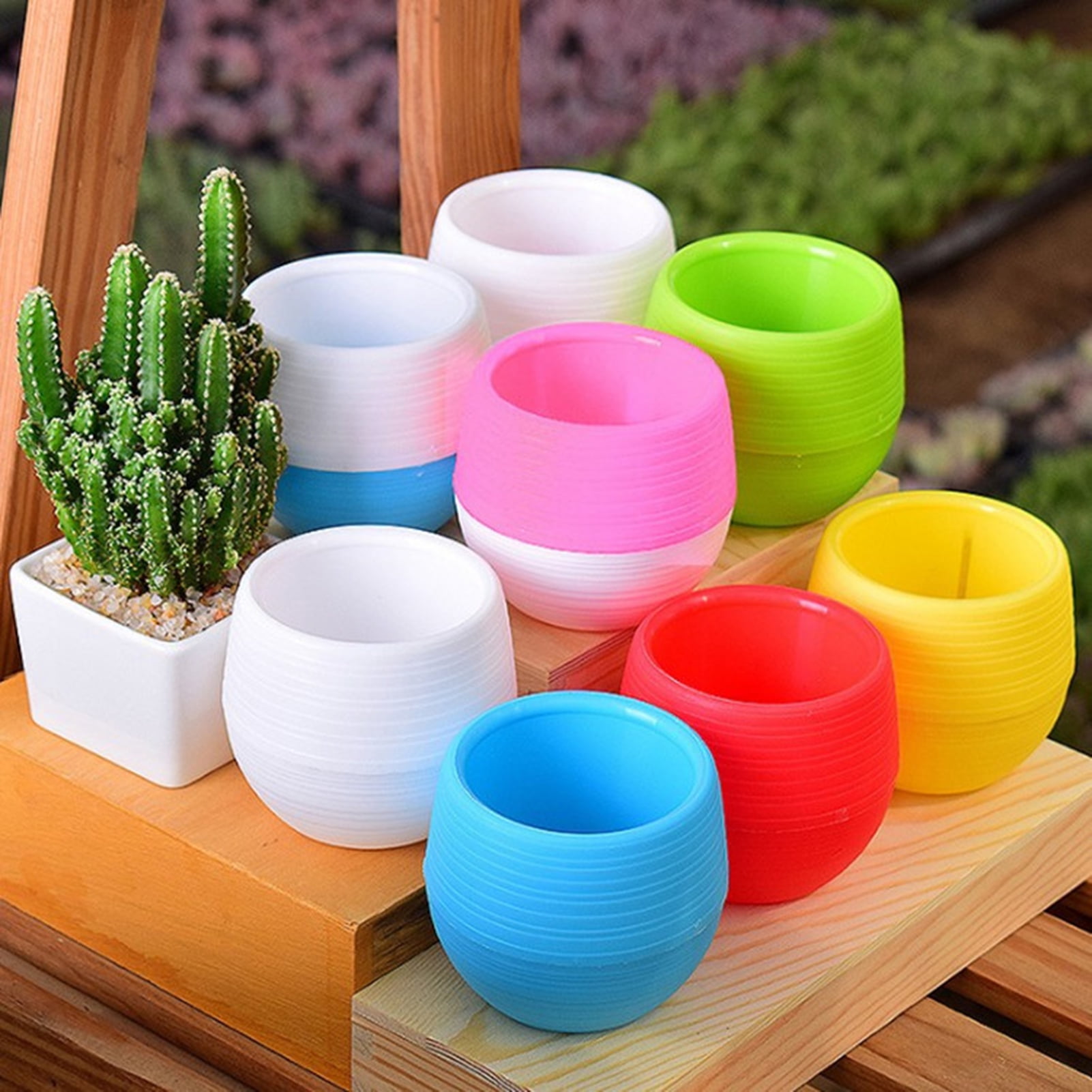 Biplut Plastic Egg Shape Plant Pot Drainage Hole Flowerpot Home Office ...