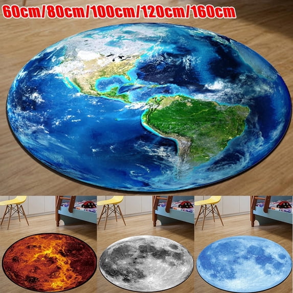 Biplut Round Earth Moon Planet 3D Print Soft Carpet Anti-slip Rug Floor ...