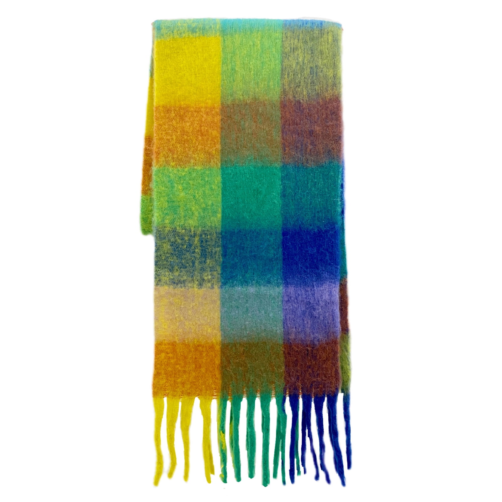 Biplut Women Scarf Colorful Rainbow Plaid Fringed Thick Tassels Fuzzy ...