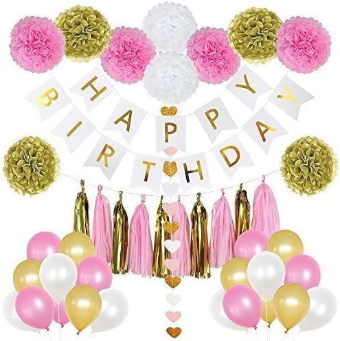 Bipra 85 Pieces Birthday Party Decoration Set for Girls-Rose Gold Party Decorations Includes ...