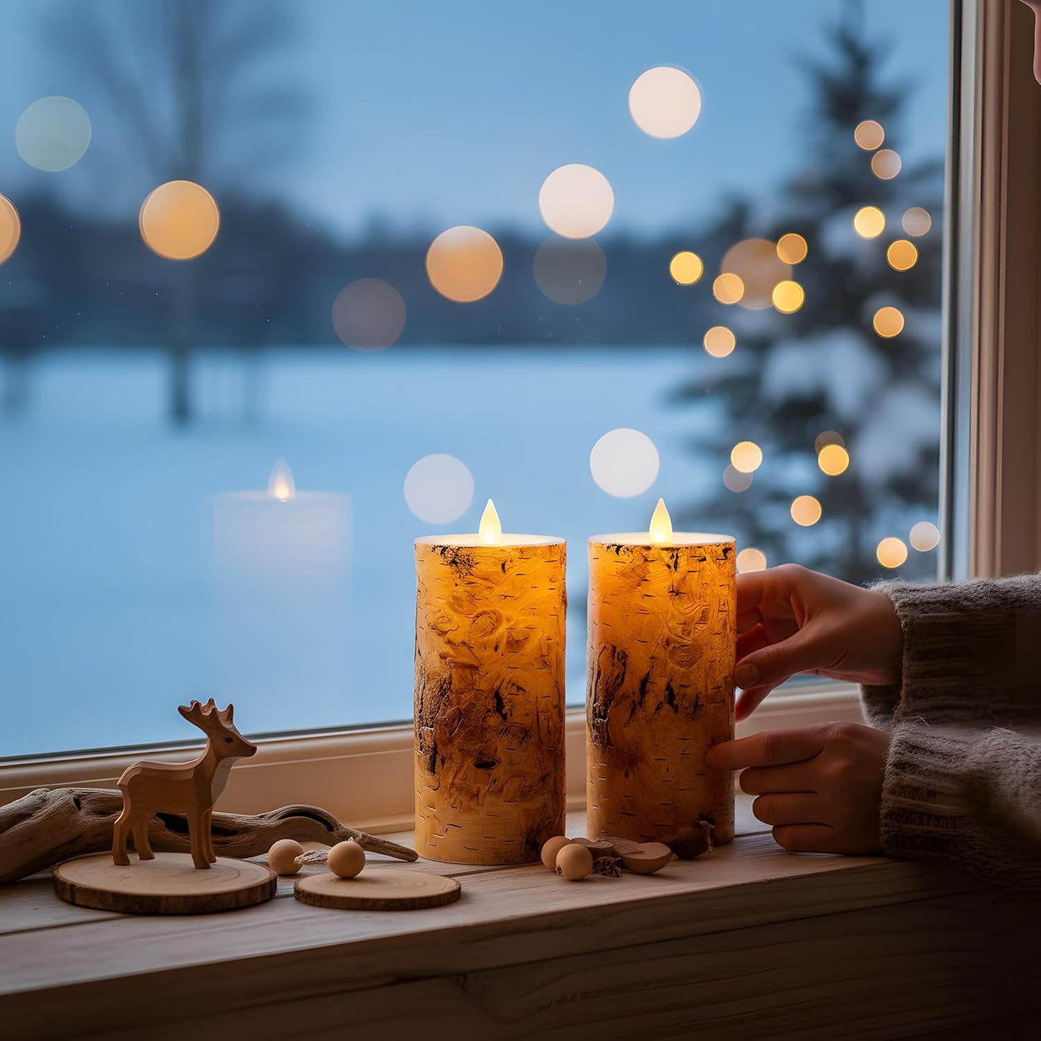 Birch Bark Wax Flameless Candles with Remote Timer, Last 400-Hour with ...