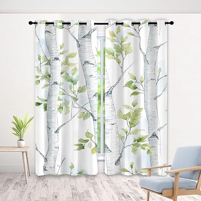 Birch Curtains, Blackout Curtains For Bedroom Living Room, Green Leaf ...