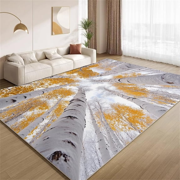 Birch Forest Area Rugs, Yellow Cream Birch Forest Autumn Leaves Carpet ...