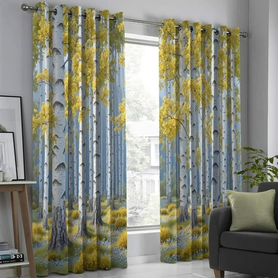Birch Forest Grassland Curtains Blackout 2 Panels Set Autumn Plants ...