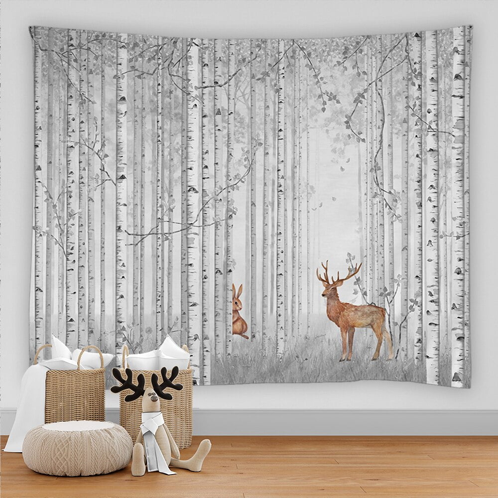 Birch Forest Nature Deer Tapestry Design Wood Grain Tapestry Forest ...