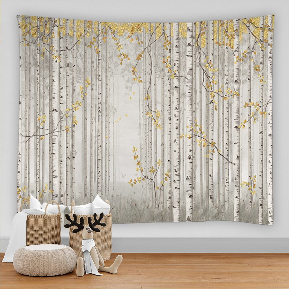 Birch Forest Nature Deer Tapestry Design Wood Grain Tapestry Forest ...